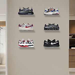 Guntsous 6 PCS Acrylic Floating Shoe Rack Wall Mount Display Shoe Rack Transparent Storage Rack for Home Use Sneaker Display Rack with Screws and Anchors
