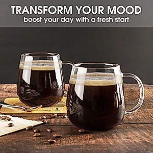 Farielyn-X Glass Coffee Mugs Set of 6, Microwave Safe Borosilicate Glass Cups, 15 Ounce Large Mugs Gifts for Family, latte, Chocolate & Beverage, Mocha, Cappuccino, Tea and Water, Clear Drinking Cups