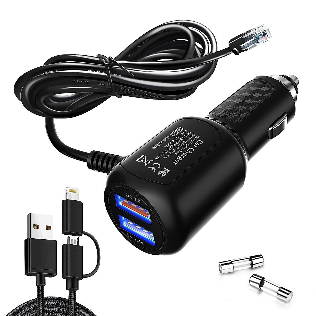 Radar Detector Power Cord,for Unide n Escor t Valentine Beltronics Passport Cobr a etc Radar Detector,with Dual USB QC3.0 Quick Charger(6.5ft) (RJ11QC3.0)