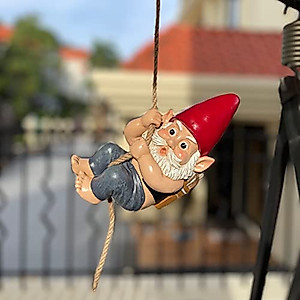 FICITI Funny Garden Gnomes Decorations, Archer Bowman Climbing Rope Hanging Gnome, Tree Hugger, Tree Decoration Ornaments, Outdoor Whimsical Gnome Statues – 8.5 inch
