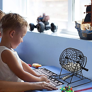 Lulu Home Bingo Game Set , 8 Inch Metal Bingo Cage Include 3/5 Inch White Balls, Bingo Chips, Bingo Board, 18 Bingo Cards, Black