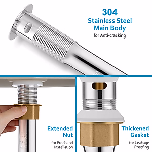 Homikit Bathroom Sink Drain, Pop Up Drain Stopper with Overflow, 18/10 Stainless Steel Drain Assembly with Detachable Anti-Clogging Strainer Basket for Vessel Lavatory Vanity Sink, Polished Chrome