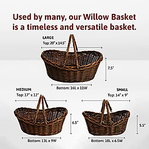 Wald Imports - Medium Wicker Basket with Handle - Dark Brown Hand Woven Harvest Basket - Wicker Flower Basket for Storage, Picnics, Easter, Organizing, and More (17 x 6.5 inches)