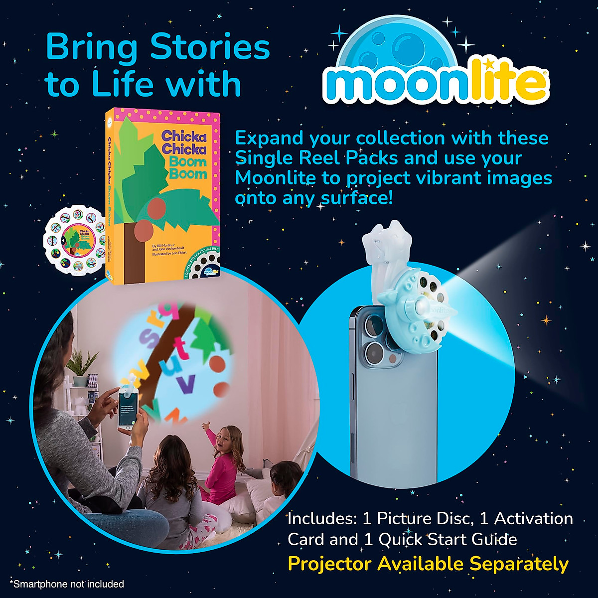 Moonlite Storybook Reels For Flashlight Projector, Kids Toddler | Chicka Chicka Boom Boom | Single Reel Pack Story for 12 Months and Up