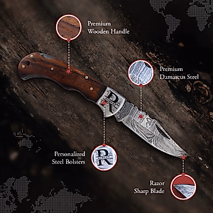 Morf Steelware Customized Damascus Steel Pocket Knife Handmade Folding Knives Small Pocket Knife for Outdoor, Camping, Hiking Back Lock Blade Made of Damascus Steel