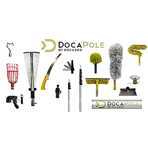 DOCA Floor Scrub Brush with Long Handle - 7-30 Ft Extension Pole (36+ Ft Reach) - Outdoor Broom - Car Wash Brush with Long Handle Also for House Siding, Deck, Patio & More