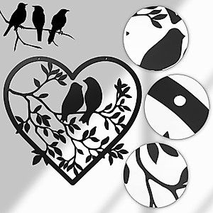 Moxweyeni Metal Bird Wall Art Decor, Birds on a Branch, 30 x 28 cm, Black, Wall Panel, for Living Room, Bathroom, Kitchen, Bedroom, Office, Modern, Unframed