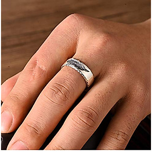 Vintage Real 925 Sterling Silver Feather Band Ring Jewelry for Men Women Size 8.5