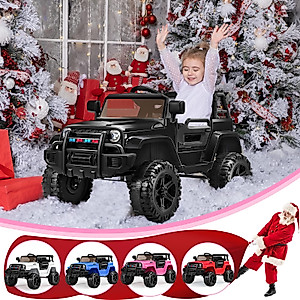 JOYMOR Ride on Truck with Remote Control, 4 Wheels 12V Battery Powered Kids Car, with LED Headlight/Horn Button/ MP3 Player/USB Port/Forward Backward/Kids Girl Boy (Black)