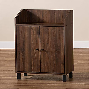 Baxton Studio Rossin Modern and Contemporary Walnut Brown Finished 2-Door Wood Entryway Shoe Storage Cabinet with Open Shelf