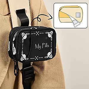 Naanle Halloween My Pill Box 7 Day Skull Pill Case Travel Pill Organizer Bag with Zipper Portable Weekly Case Compact Size for Vitamin Supplement Holder
