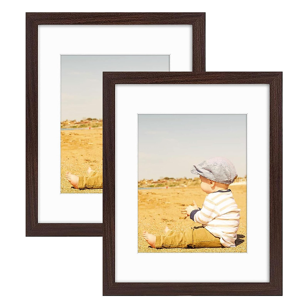 Golden State Art, 11x14 Picture Frame with Mat for 8x10 - High Definition Glass Wall Mounting Horizontal Vertical Display (Brown, 2 Pack)