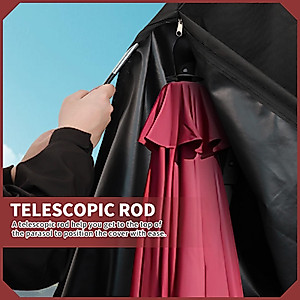 RICHIE Patio Umbrella Parasol Cover for 12ft to 14ft Offset Umbrella, 600D Waterproof Outdoor Offset Umbrella Cover with Zipper and Rod, Fits Cantilever Offset Umbrella, Black