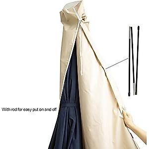 C-Hopetree Patio Umbrella Cover for 7ft to 11ft Solar LED Outdoor Market Umbrellas, Waterproof, with Zipper and Rod, Beige