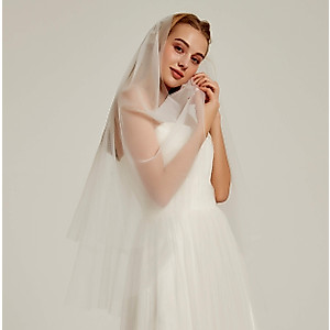 Leimandy Double Layer Tulle Bridal Veil 2 Tier Sheer Wedding Veil with Comb B013 (Ivory, 40'' length)