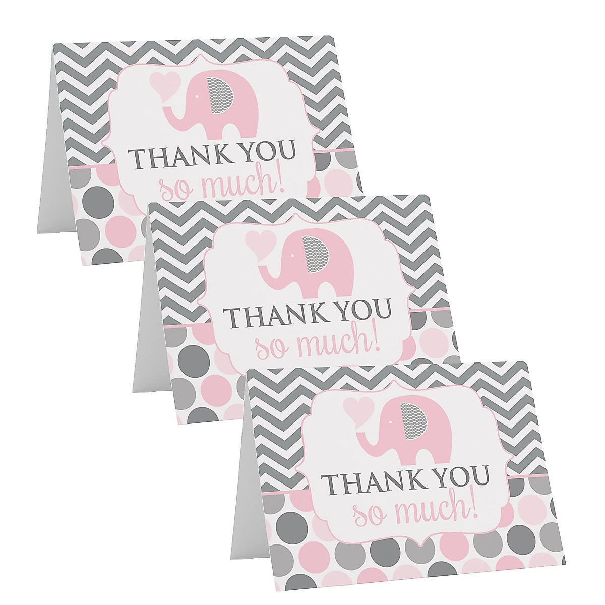 Paper Clever Party Pink Elephant Thank You Cards with Envelopes for Boys Baby Shower, Gender Reveal, Birthday, Everyday Occasions, Small Folded Note Set, 20 Pack