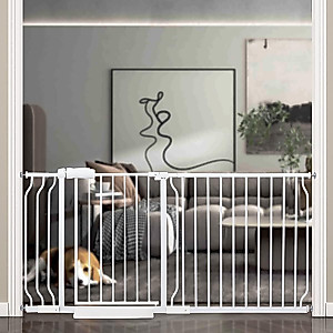 BELABB Extra Wide Baby Gate Tension Indoor Safety Gates White Metal Large Pet Gate Pressure Mounted Walk Through Long Dog Gate for The House Doorways Stairs (62.2 Inch-66.9 Inch/158cm-170cm, White)