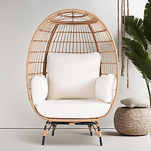 OTSUN Outdoor Egg Chair, Patio Chairs with 4 Thicken Cushions, Oversized Lounge Chairs with Durable Steel Frame, PE Wicker Chair 440 lbs Capacity, Perfect for Balcony, Backyard, Bedroom-Ivory