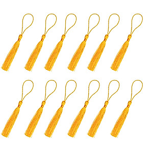 Sowaka 50 Pcs Tassel Silky Soft Mini Floss Handmade Tassels with Loop for Bookmark Jewelry Making Keychain Souvenir DIY Crafting Project Supplies Chinese Knot (Royee Gold)