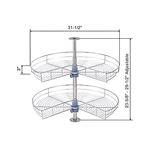 DOWELL 32inch Kidney Shape Chrome Lazy Susan Double Rack Kitchen Cabinet 2 Shelf Set 4001-270-32