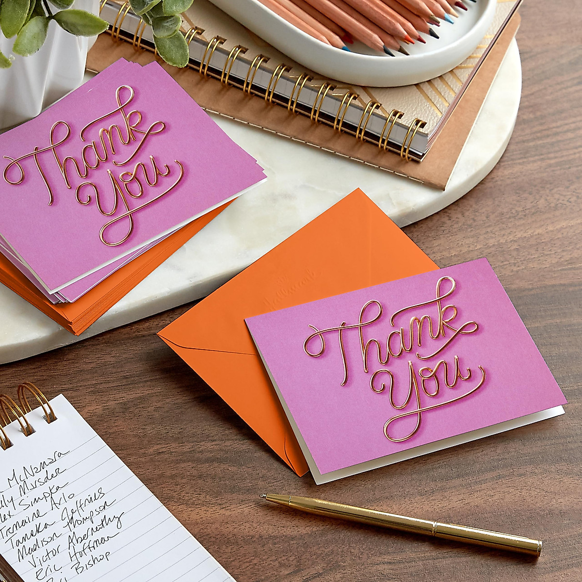 Hallmark Pink Thank You Notes (40 Blank Cards with Envelopes) for Bridal Showers, Birthdays, Graduations