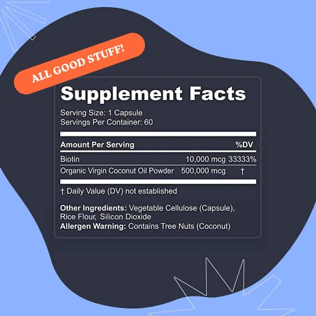 NABUU Biotin with Organic Coconut Oil - Supports Healthy Hair, Skin & Nails - Vitamin Supplement Promoting Hair Growth for Women & Men - Vegan, Organic & Gluten-Free - (2 Pack, 120 Capsules)