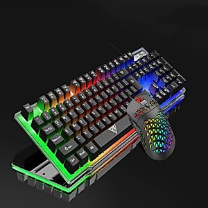 ZHAOXIAN Mechanical Keyboard and Mouse, Wired Gaming Keyboard Blue Switch 104 Keys Rainbow Backlit Keyboard and Wired Mouse 3200 DPI for PC Computer Gamer