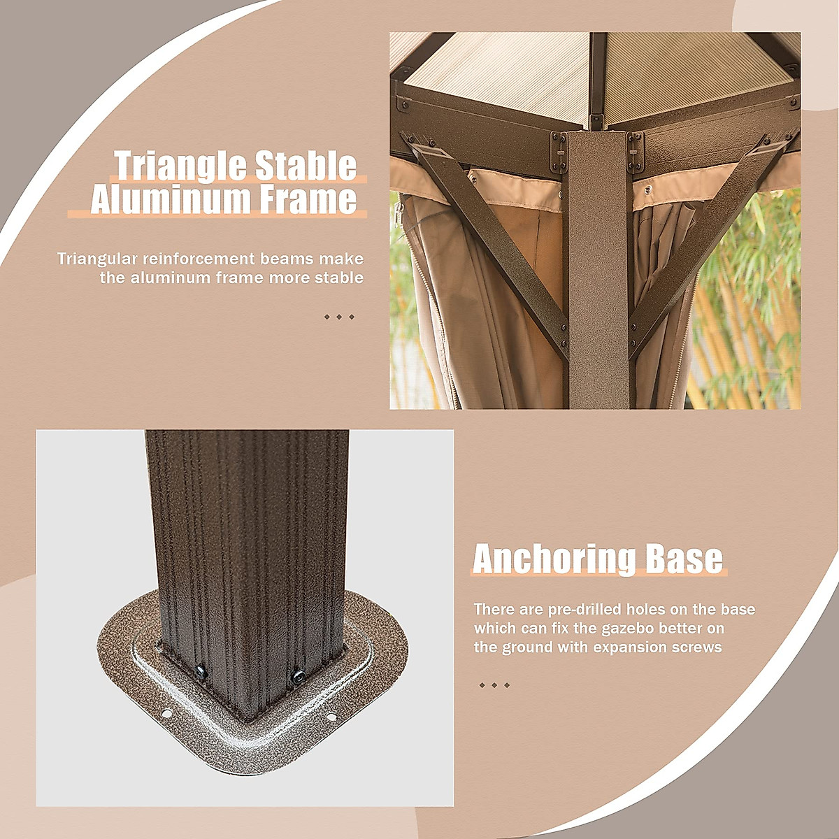 Domi Outdoor Living 12’ x 12’ Hardtop Gazebo, Outdoor Aluminum Frame Canopy with Polycarbonate Double Roof, Outdoor Permanent Metal Pavilion with Curtains and Netting for Patio, Backyard and Lawn