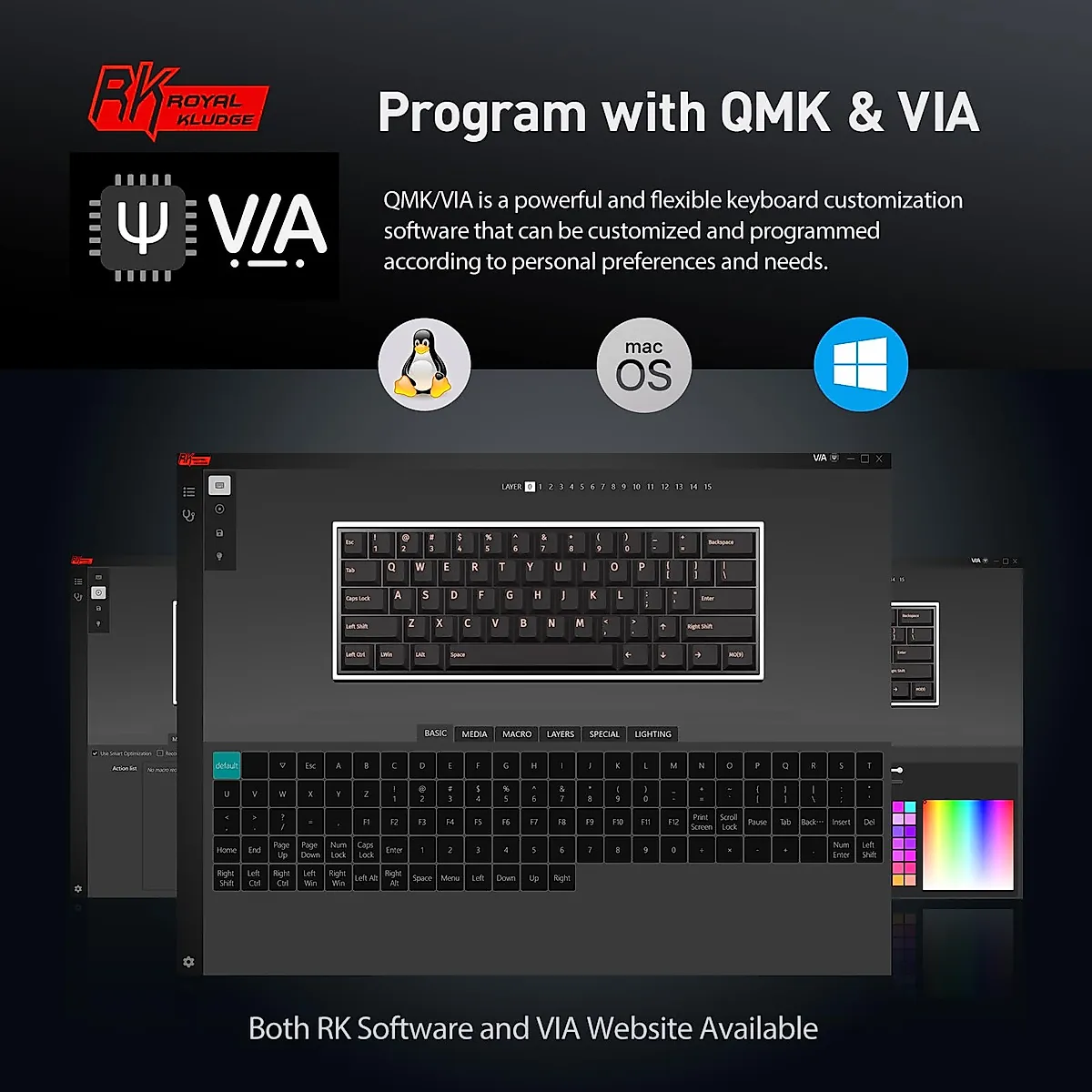 RK ROYAL KLUDGE RK61 Wired 60% Mechanical Gaming Keyboard Programmable QMK/VIA RGB Backlit 61 Keys Ultra-Compact Hot Swappable Blue Switch White