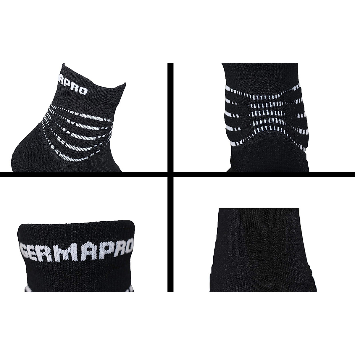 GermaPro 2 Pairs Multi-Sports Arch Compression Ankle Socks w/Moisture Wicking Anti-Stress Anti-Blister Fiber for Men & Women