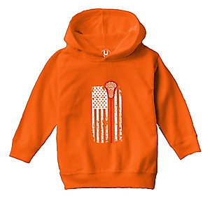 Haase Unlimited Lacrosse Stick - American Flag Lax Bro Toddler/Youth Fleece Hoodie (Orange, 5T/6T (Toddler))