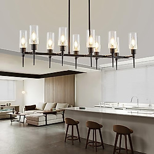 YM YI MI SHU ZI 10 Lights，Farmhouse Rectangular Chandelier，Black Chandeliers for Dining Room，Modern Farmhouse ，Rectangular Dining Room Fixtur，Dining Room Light fixtures Over Table