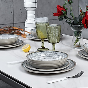 Gofunfun Melamine Dinnerware Sets 12 PCS - Service for 4 Plates & Bowls Sets Dishwasher Top-Shelf Safe, BPA Free Dinner Dishes Set for Everyday Use-Granite Pattern Gray