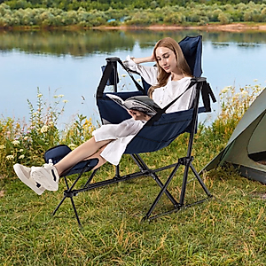 Tangkula Set of 2 Hammock Camping Chair, Portable Camp Chair with Retractable Footrest, Adjustable Back, Headrest, Cup Holder & Carry Bag, Outdoor Folding Lawn Chair for Camping, Fishing, Hiking