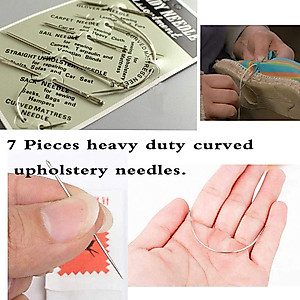 Topus Extra Strong Upholstery Repair Sewing Thread Kit and Heavy Duty Household Hand Needles, Including 7 Styles of Leather Canvas Sewing Needles and 3 Colors Nylon Thread (70 Yard of Each Roll)