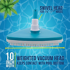 U.S. Pool Supply Weighted Triangular Pool Vacuum Head with Swivel Connection, Pole Handle, Protection Bumper - For Above Ground & In-Ground Swimming Pools – Vinyl Liner Safe, Floor Wall Corner Cleaner
