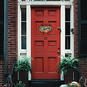 Fall Wreaths for Front Door Wooden Leopard Plaid Welcome Pumpkin Hanging Sign Front Porch Decor Door Sign Farmhouse Wall Living Room Home Decorations 11.8 x 7.9 Inch