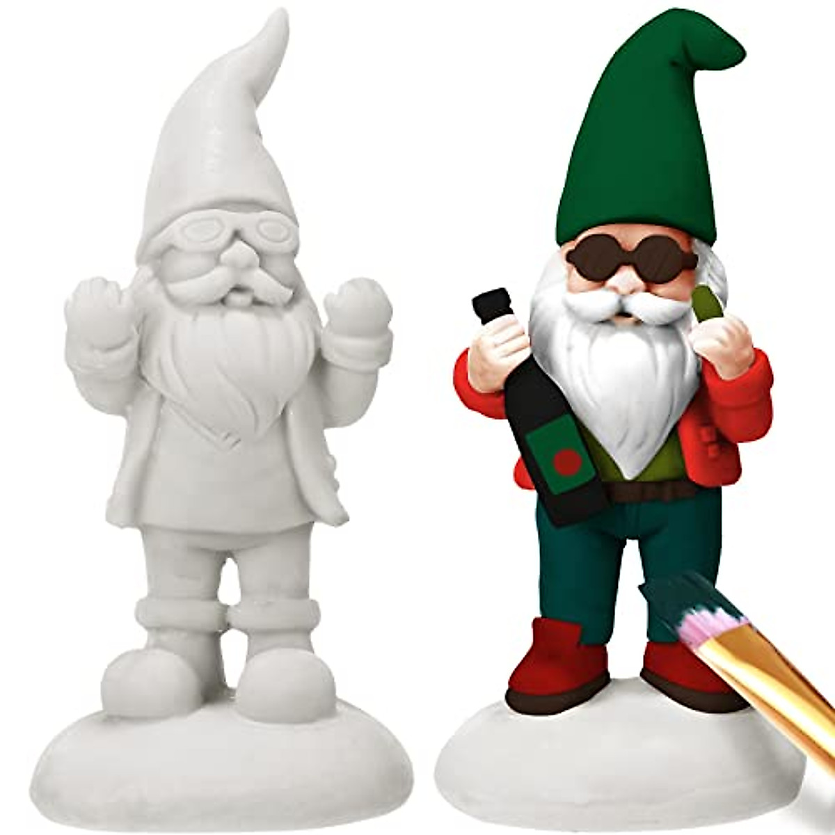 2 Pcs Gnomes to Paint Naughty Unpainted Gnomes Ceramic Paint Your Own Gnome Statues Naughty Gnomes DIY Paintable Figurines Wizard Gnome for Garden Lawn Yard Outdoor Decor