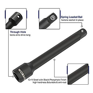 WORKPRO 1/2" Drive Impact Socket Set with Extension Bars, Premium Cr-V Steel, Complete 55-Piece, SAE and Metric Sockets with Enhanced Storage Case
