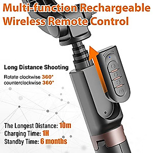 Gimbal Stabilizer for Smartphone with Extendable Selfie Stick and Tripod, 1-Axis Multifunction Remote 360°Automatic Rotation, Auto Balance for iPhone/Android Black