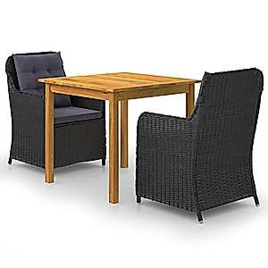 YUHI-HQYD 3 Piece Patio Dining Set,Balcony Furniture,Conversation Set,Casual Table Chairs,Assembly Required,Suitable for Balcony, Deck, Backyard, Patio, Garden, Poolside, Black