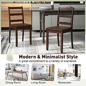 Giantex Wood Dining Chairs Set of 4 Walnut- Wooden Armless Kitchen Chairs with Solid Rubber Wood Legs, Non-Slip Foot Pads, Max Load 400 Lbs, Farmhouse Style High Ladder Back Dining Room Chairs