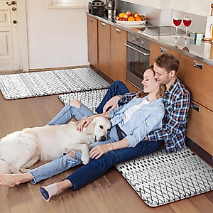 KIMODE Kitchen Mats 2PCS,Cushioned Anti Fatigue Kitchen Rugs and Mats,Non Skid Waterproof Kitchen Mats for Floor,Comfort Foam Standing Mat for Home, Office,Sink,Laundry,Desk,Black and White