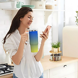 MCHIVER Blue Yellow Gradient 40 oz Tumbler with Handle and Straw Stainless Steel Vacuum Water Bottle Leak-proof Travel Coffee Mug Insulated Cup for Office Home Car