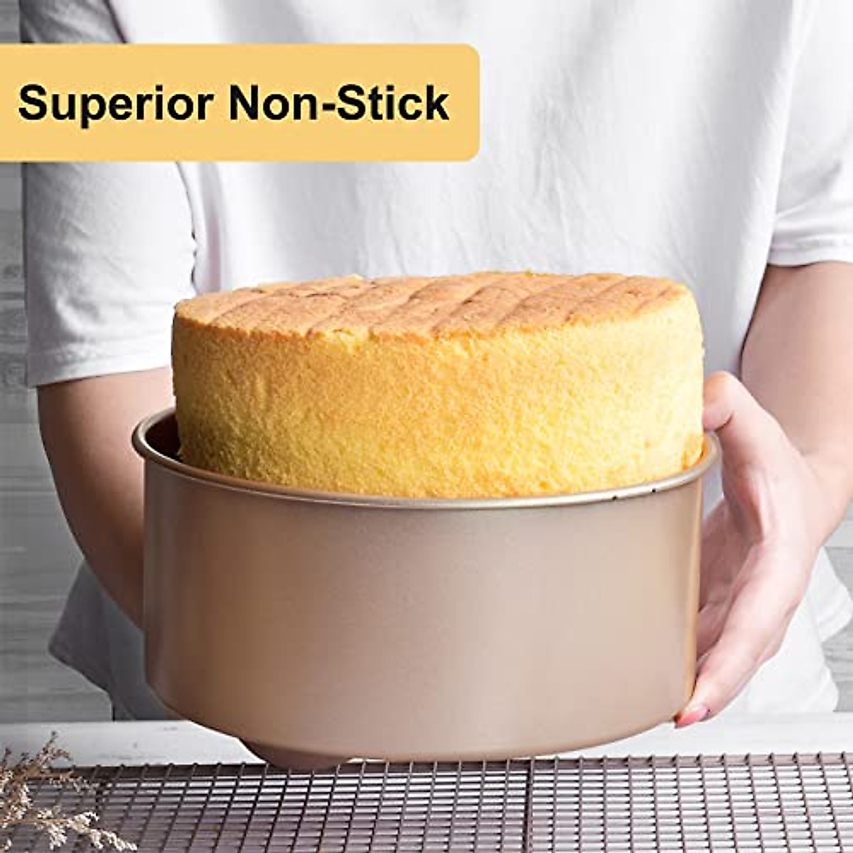 6 Inch Cake Pan Non-Stick Carbon Steel Deep Round Baking Pan with Removable Loose Bottom, Heavy Duty Deep Wall Bakeware Round Cake Pans, Quick Release Cake Molds for Baking Layer Cake, Cheese Cake
