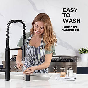 Bloomondo Empty Spice Jars with Label Pack (20x Bamboo Lid Glass Jar). Small 2.5oz Storage Bottles with 112 Printed Stickers and 48 Writable Pantry Labels for Seasoning Containers