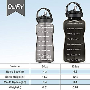 QuiFit Motivational Gallon Water Bottle - with Straw & Time Marker BPA Free 128/64 oz Large Water Jug Leak-Proof Durable for Fitness Outdoor Enthusiasts(Black, 64 oz)
