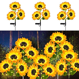 BesLowe 3 Packs 9 Sunflowers Solar Lights Outdoor Waterproof, Solar Garden Lights Garden Decor, Solar-Powered Flower Light Decorative for Patio Yard Flowerbed Backyard Decorations