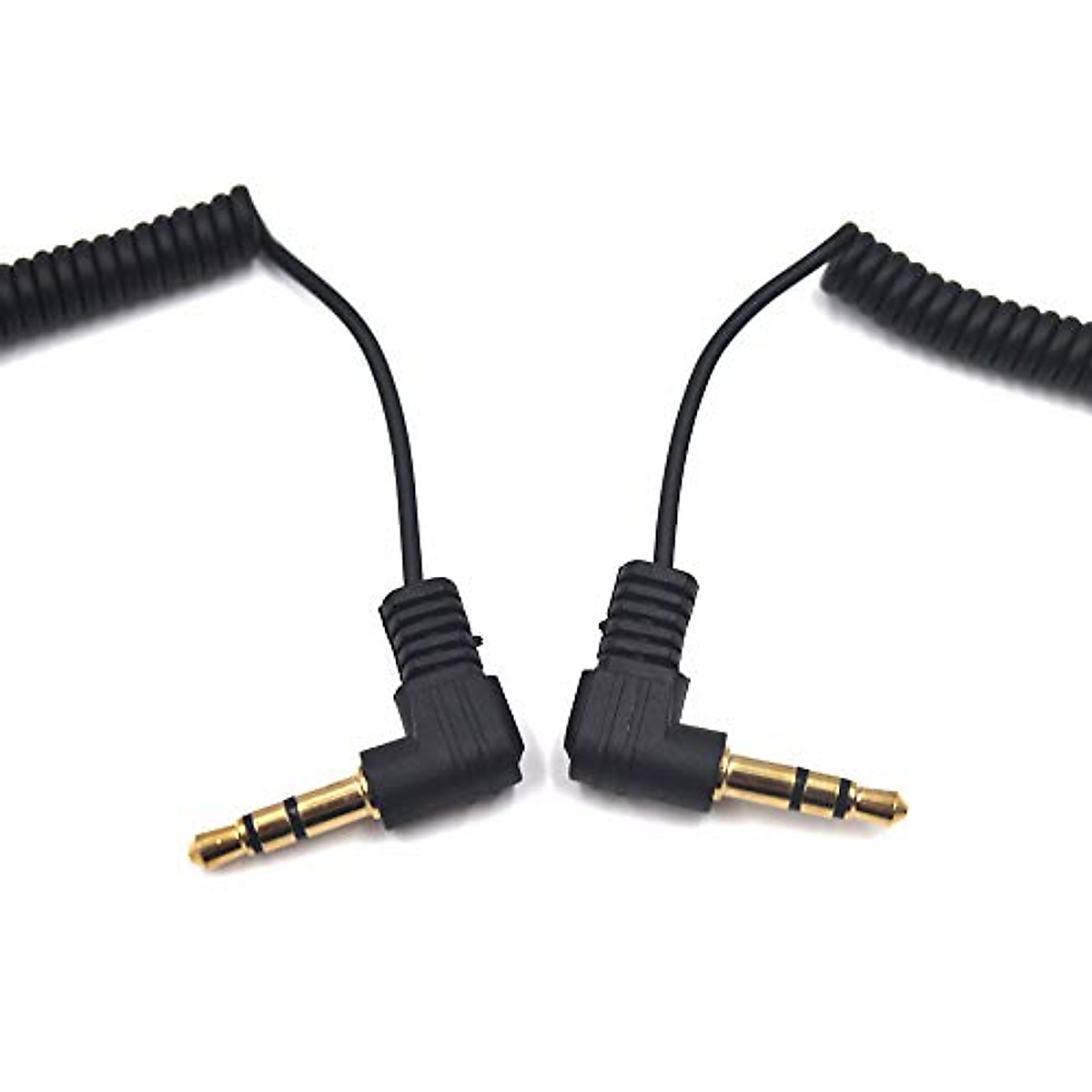kework 3.5mm Audio Cable - 2-Pack 30cm Mini Coiled 3.5mm Headphone Cable, 90 Degree 1/8" 3.5mm TRS Jack Male to Male Stereo Audio Aux Coiled Cord (AM-AM)