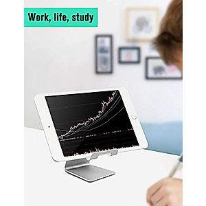 SKEJER Cell Phone Stand, Cellphone Hold, Tablet Dock with Anti-Slip Base, Aluminum Desktop Holder Bracket Compatible with All Smart Phone and Tablets Under 10 Inches-Silver